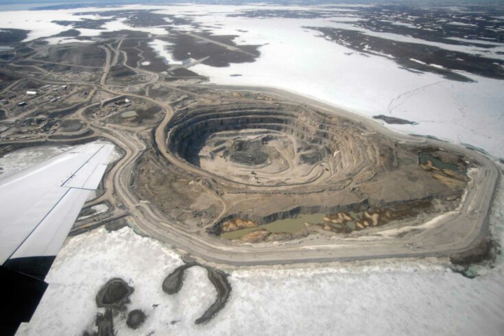 An aerial view of the Diavik Diamond Mine at Lac de Gras, Northwest ...