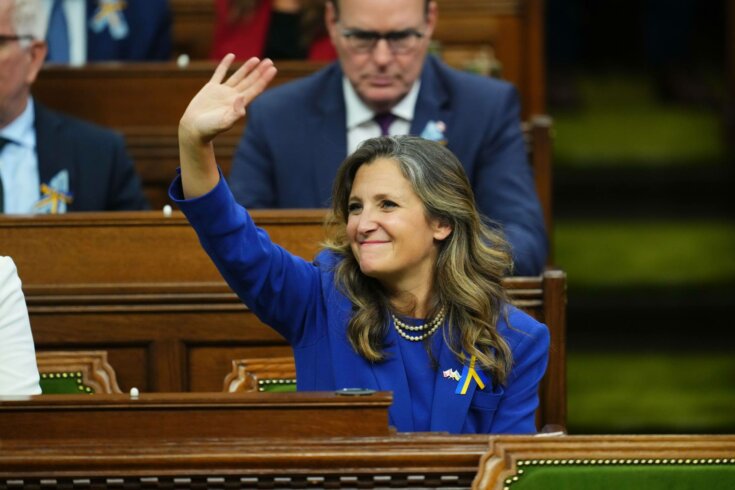 Photograph of Canadian politician Chrystia Freeland waving while ...