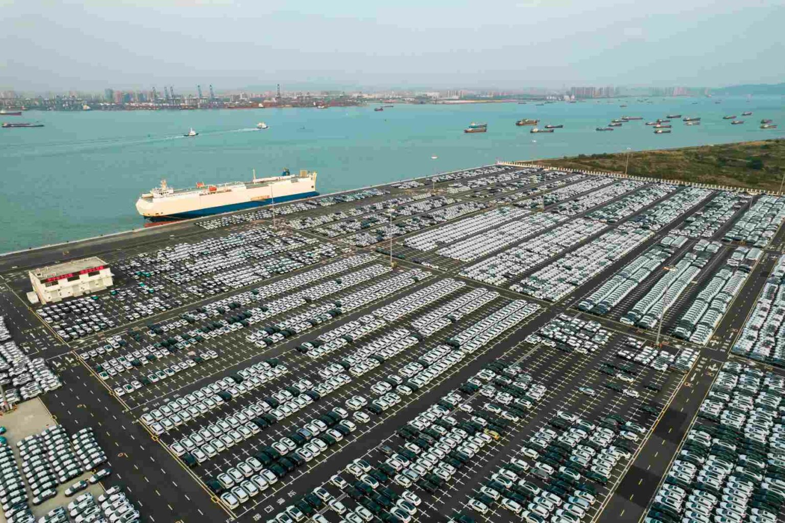 Aerial view of vehicle dock in China. (iStock)