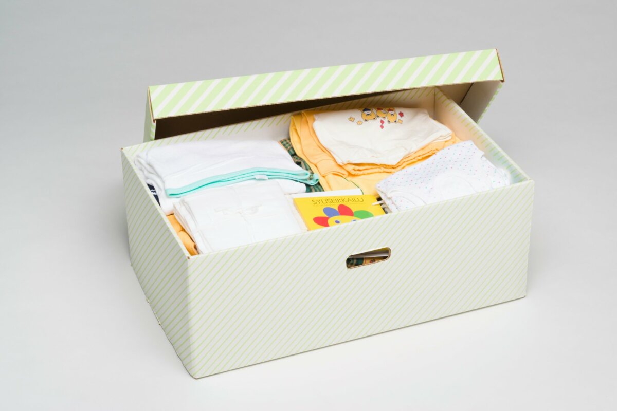 A baby box provided by the Finnish government to expectant mothers ...