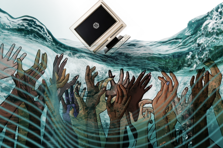 Illustration of underwater hands reaching up through waves toward a ...