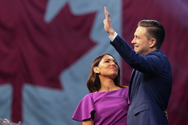 Pierre Poilievre and his wife Anaida at his campaign headquarters on ...