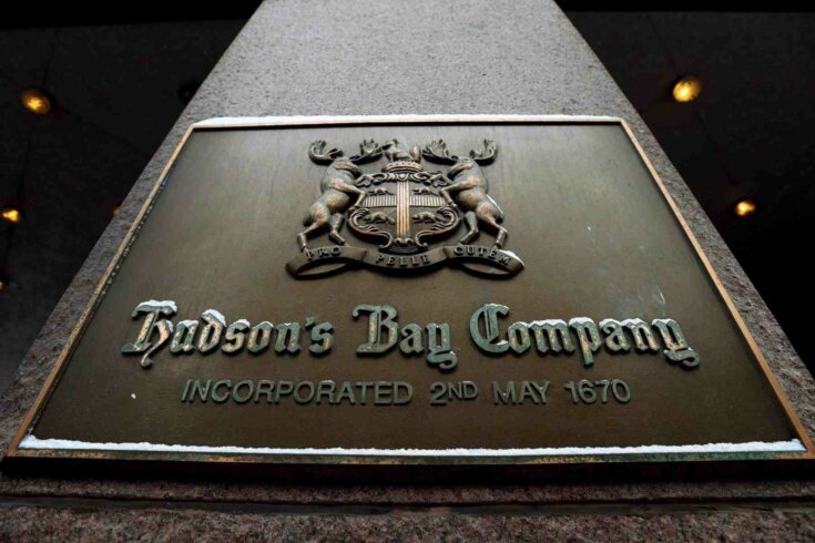 Plaque of the Hudson's Bay Company with its logo, emblem, and the words ...