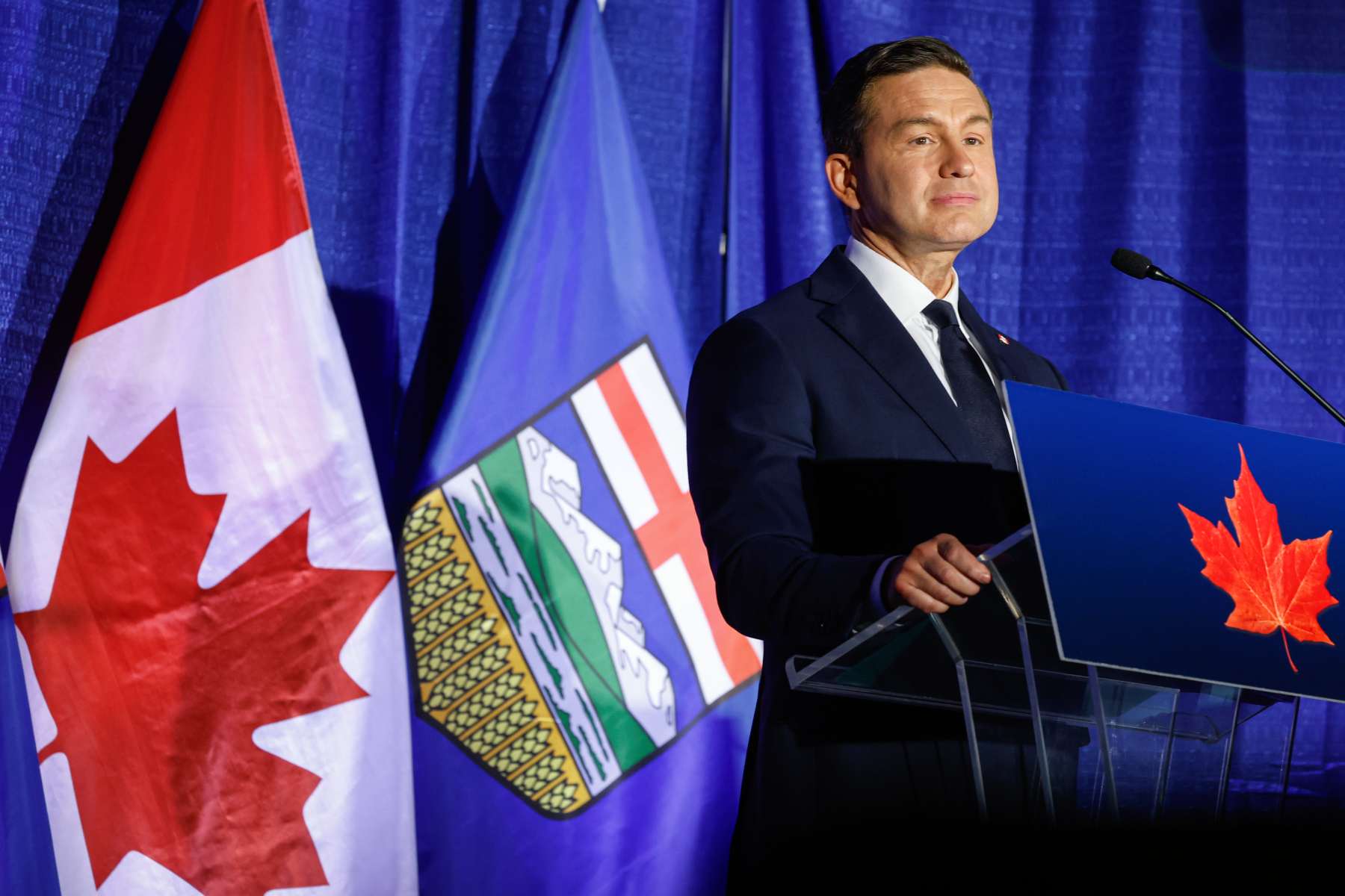 Poilievre delivers a speech on national unity in Calgary. (Jeff ...