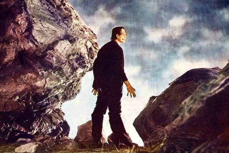 Image of Frankenstein's monster surrounded by boulders.